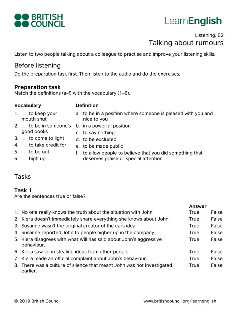 LearnEnglish Listening B2 Talking About Rumours | PDF