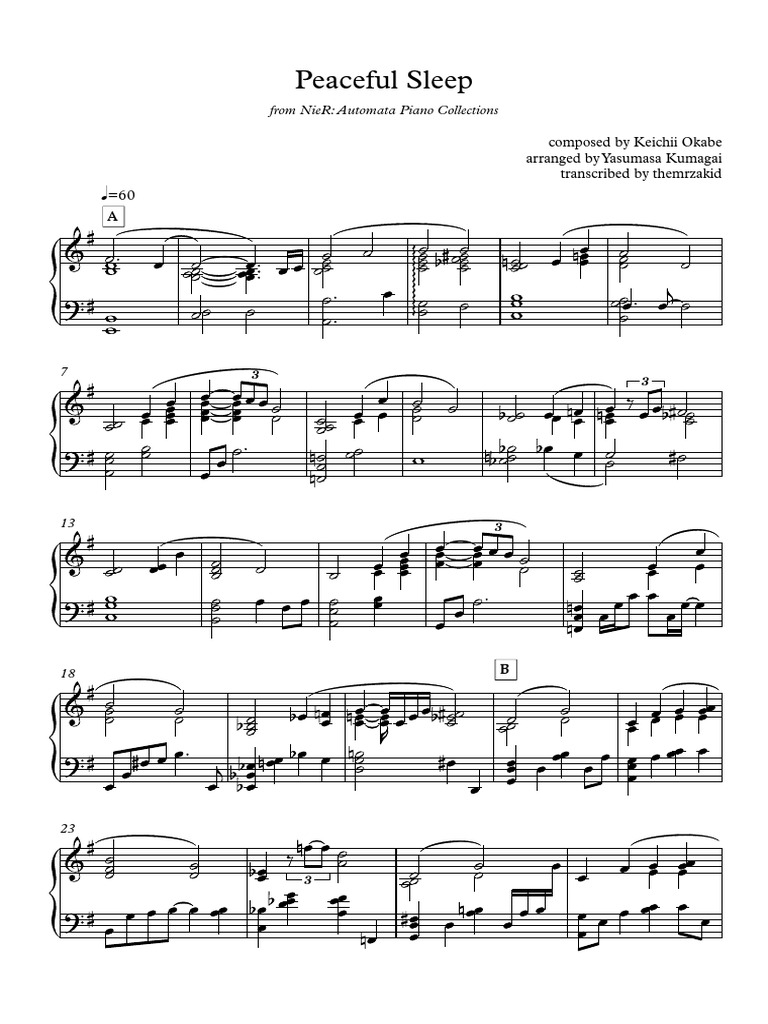 Peaceful Sleep (NieR Automata Piano Collections) | PDF