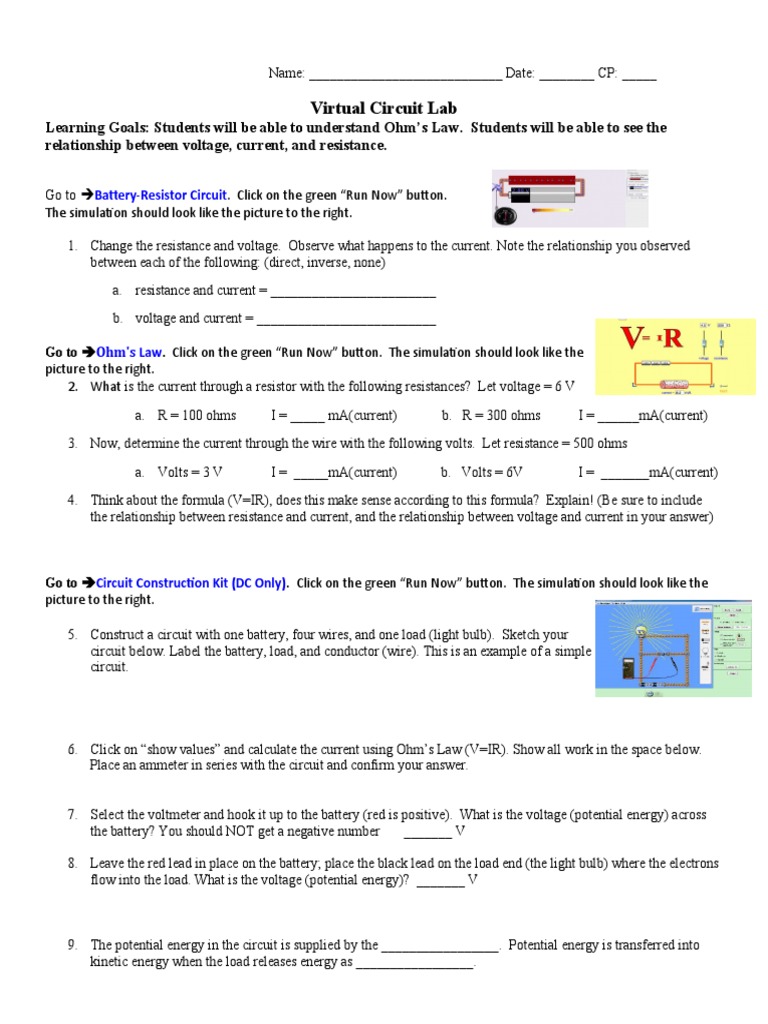 Virtual Circuit Lab With Answers | PDF | Electrical Resistance And Conductance | Series And ...