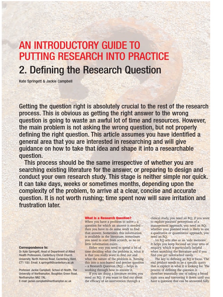 PICO Defining The Research Question | PDF | Randomized Controlled Trial | Question
