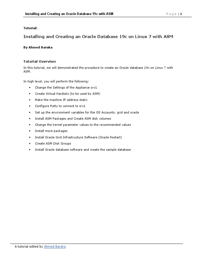 Installing And Creating An Oracle Database 19c On Linux 7 With Asm