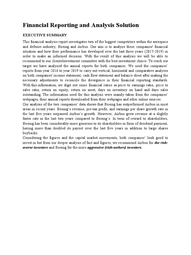 Financial Statement Analysis Beoing Vs Airbus | PDF | Price–Earnings ...