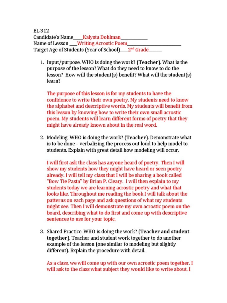 2nd Grade Acrostic Poem Lesson Plan | PDF | Poetry | Pedagogy