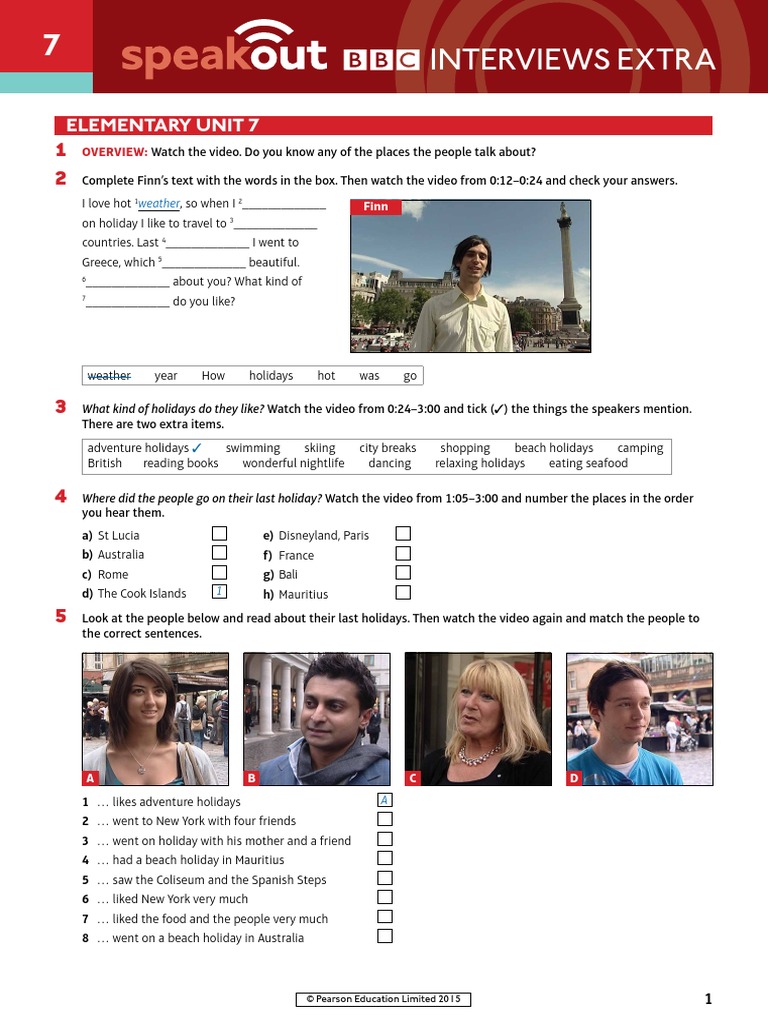 Interviews Extra: Elementary Unit 7 | PDF | Holiday Or Vacation | Asia