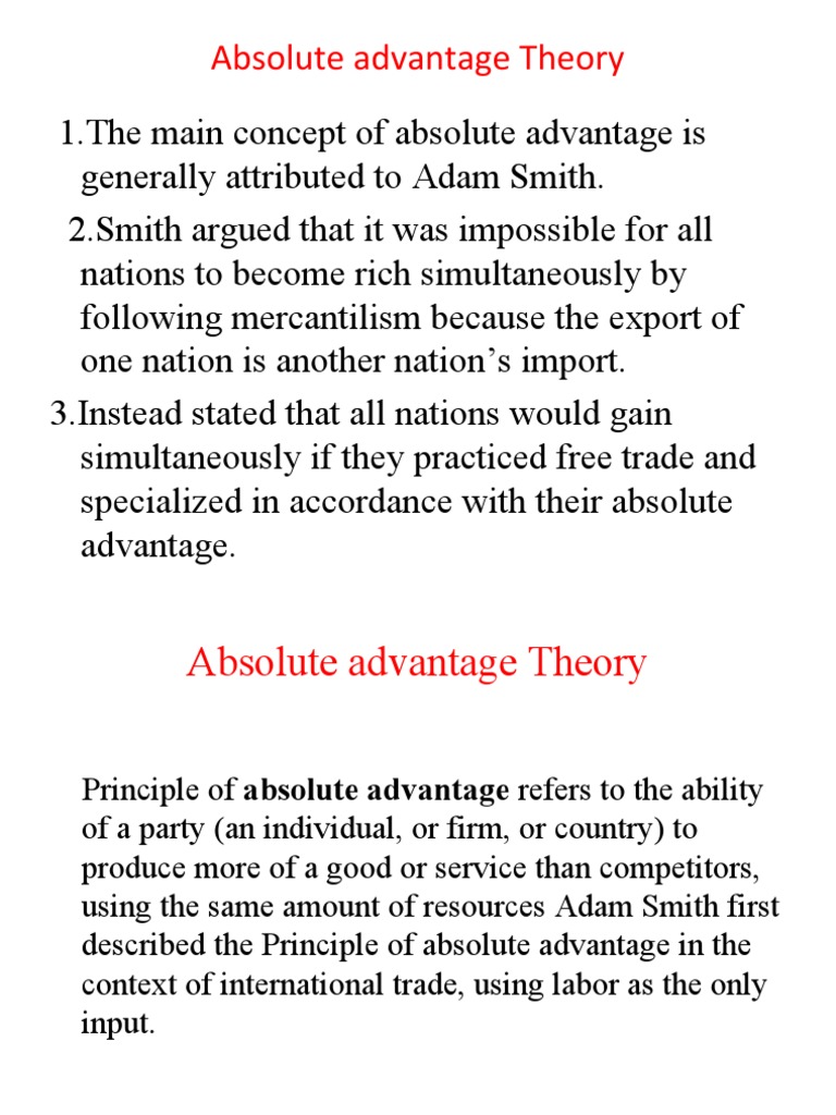 Absolute Advantage Theory | PDF | Economics | Business
