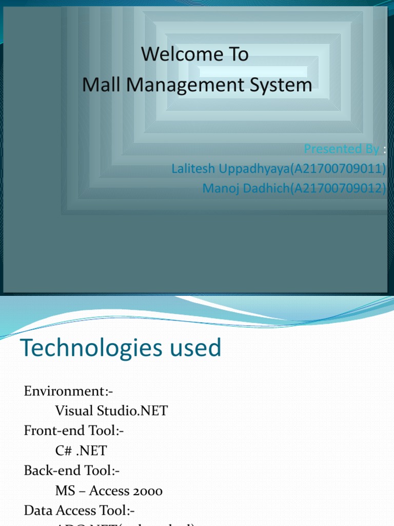 Welcome To Mall Management System | PDF | Databases | Microsoft Visual ...