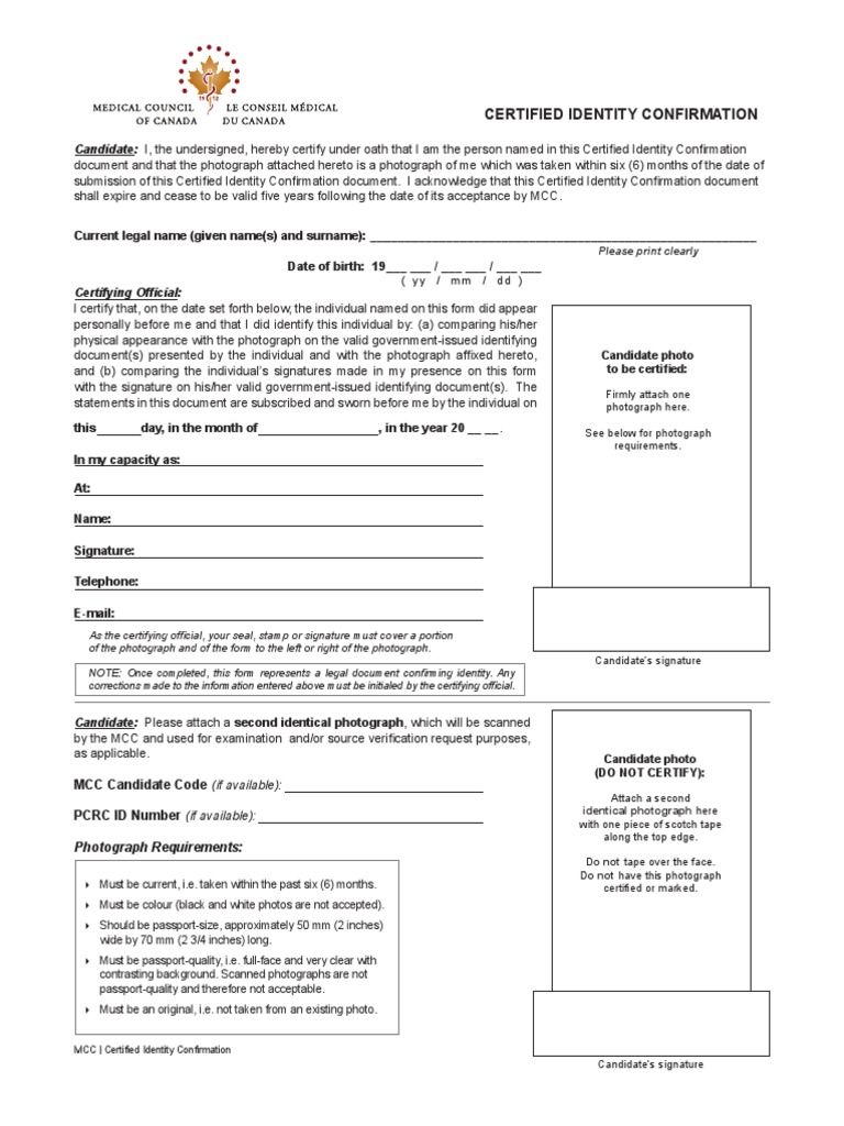 Certified Identity Confirmation Form | PDF | Signature | Access Control