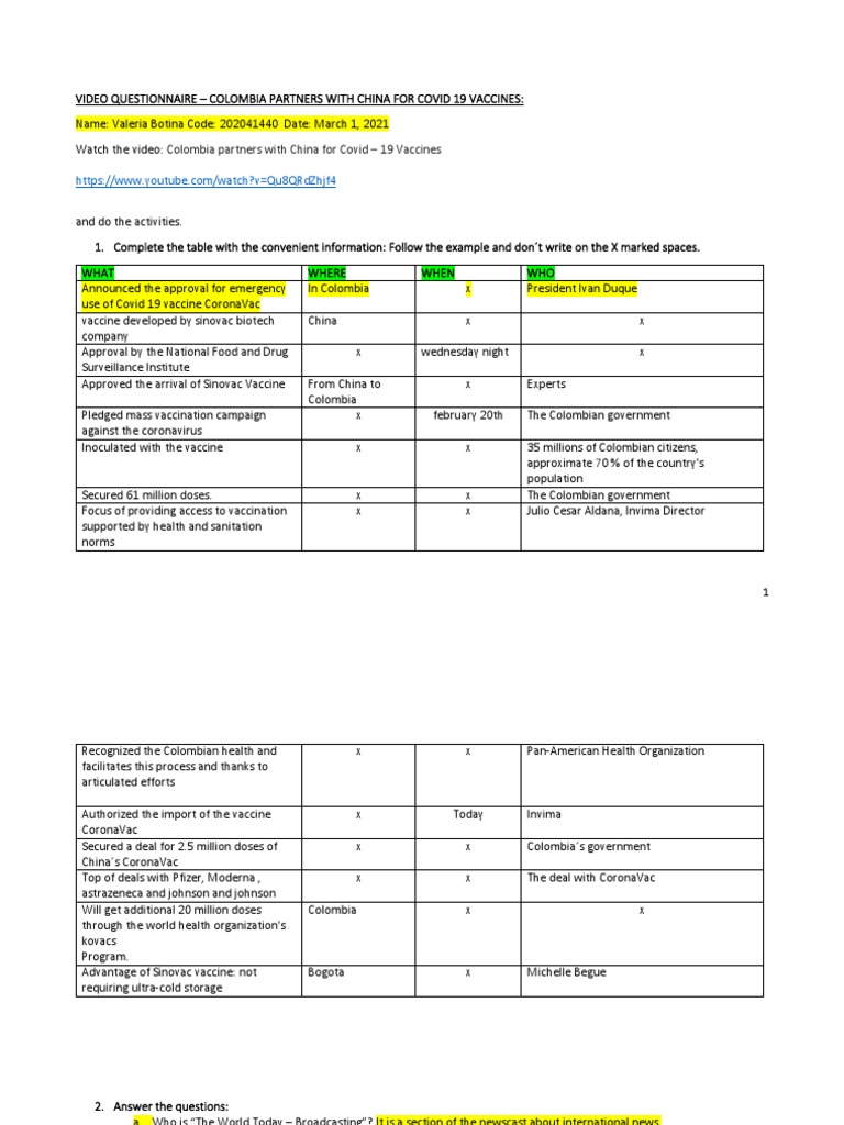 Valeria Botina Video Questionnaire | PDF | Health Policy | Public Health