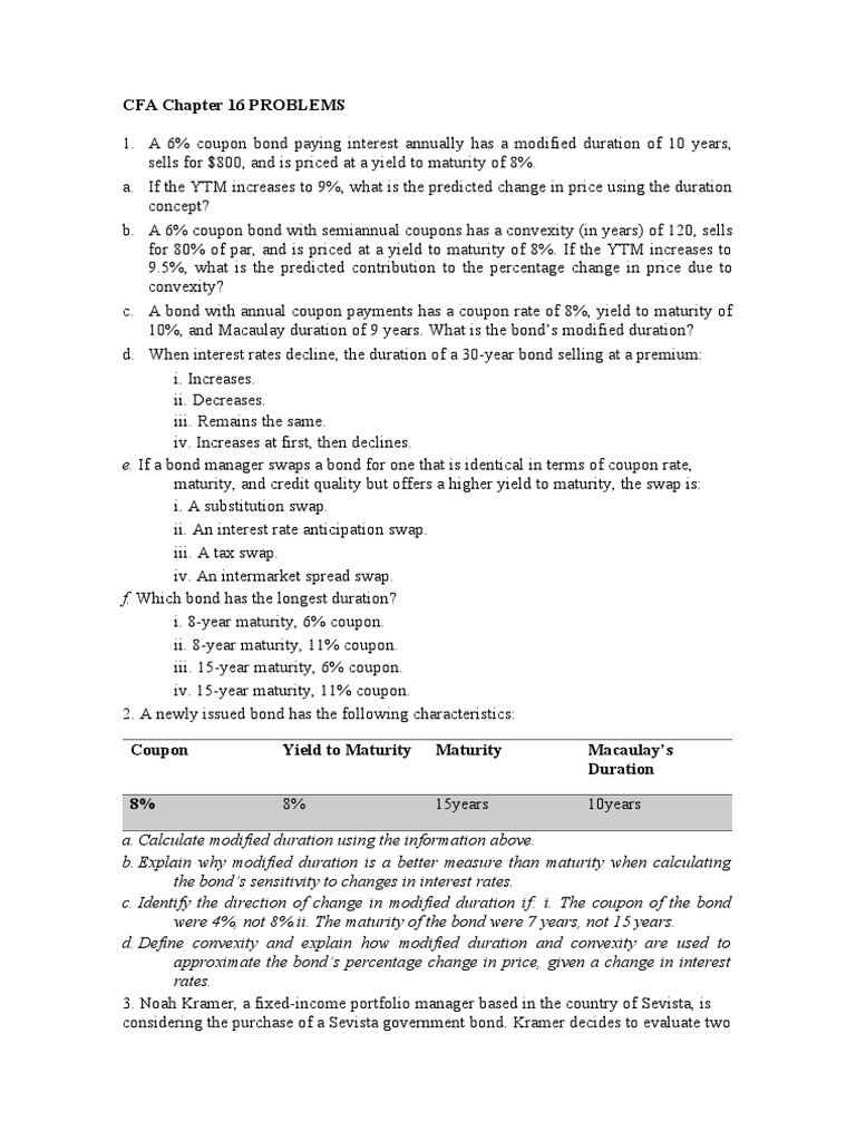 CFA Exercise With Solution - Chap 16 | PDF | Bond Duration | Bonds ...