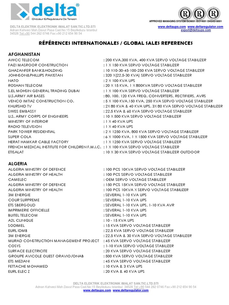 DELTA Global Customer Reference List | PDF | Electromagnetism | Voltage