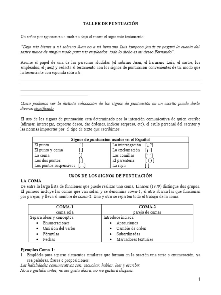 Taller de Puntuación y Signos Correctos | PDF | Puntuación | Coma
