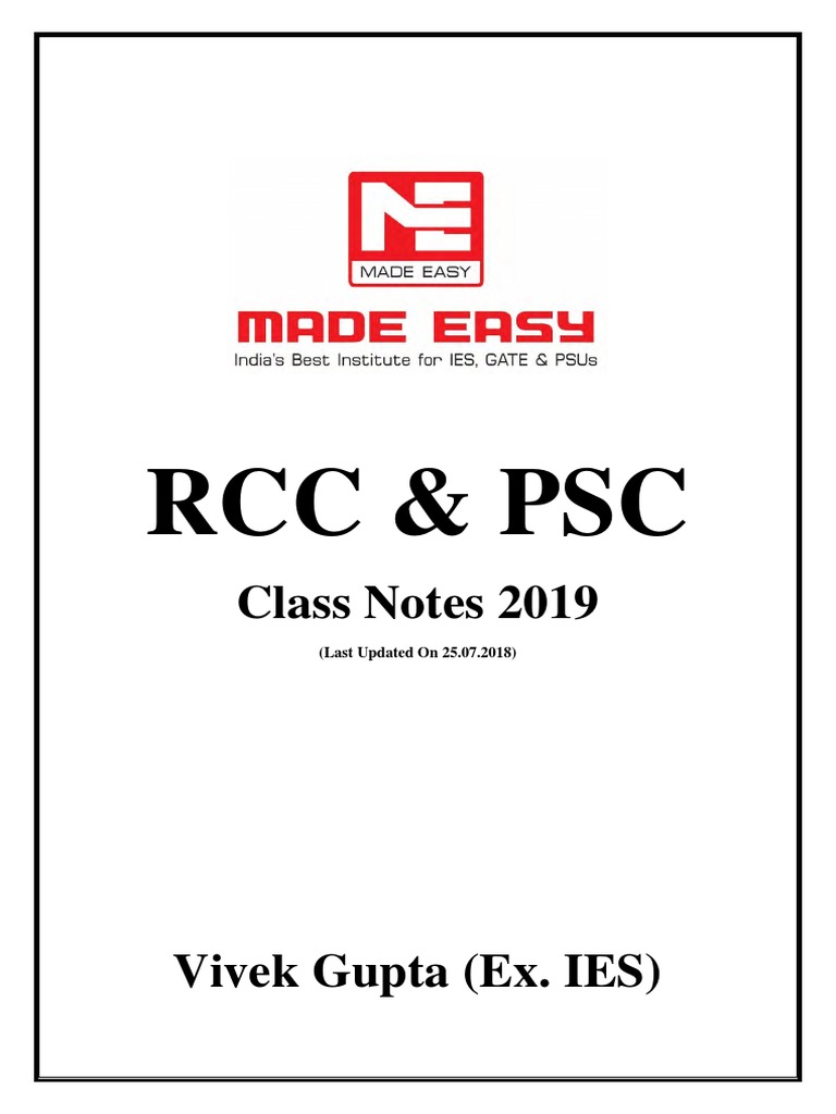 RCC and PSC Class Notes 2019 | PDF | Beam (Structure) | Mechanics