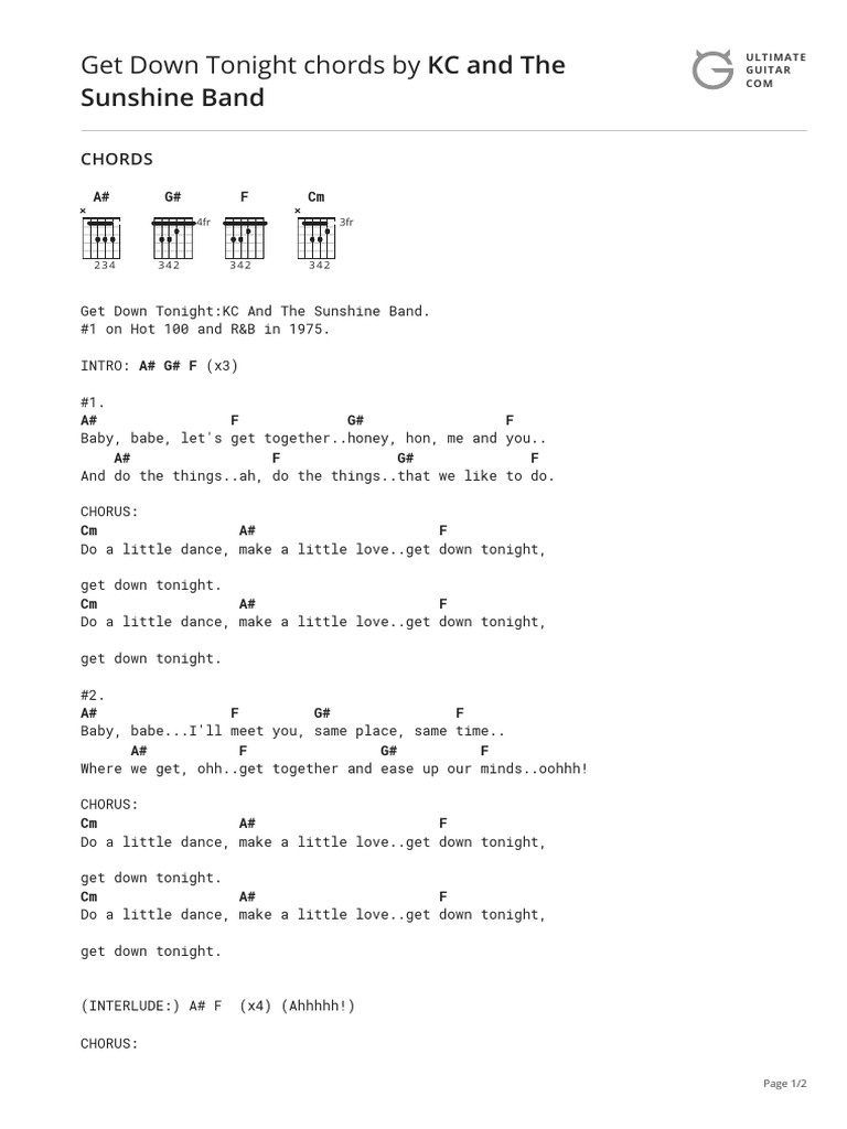 Get Down Tonight Chords by KC and The Sunshine Bandtabs at Ultimate ...