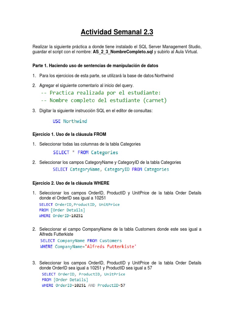 ActividadSemanal 2 3 | PDF | SQL | Datos de computadora