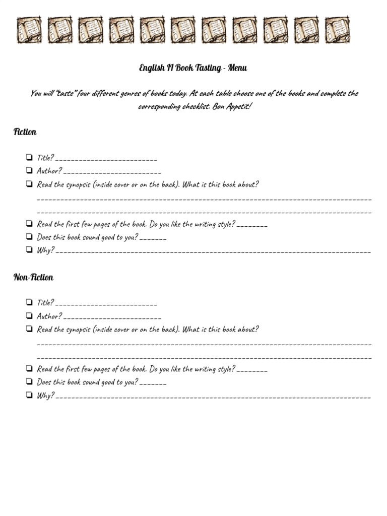 Book Tasting Menu Template | PDF | Books | Written Communication
