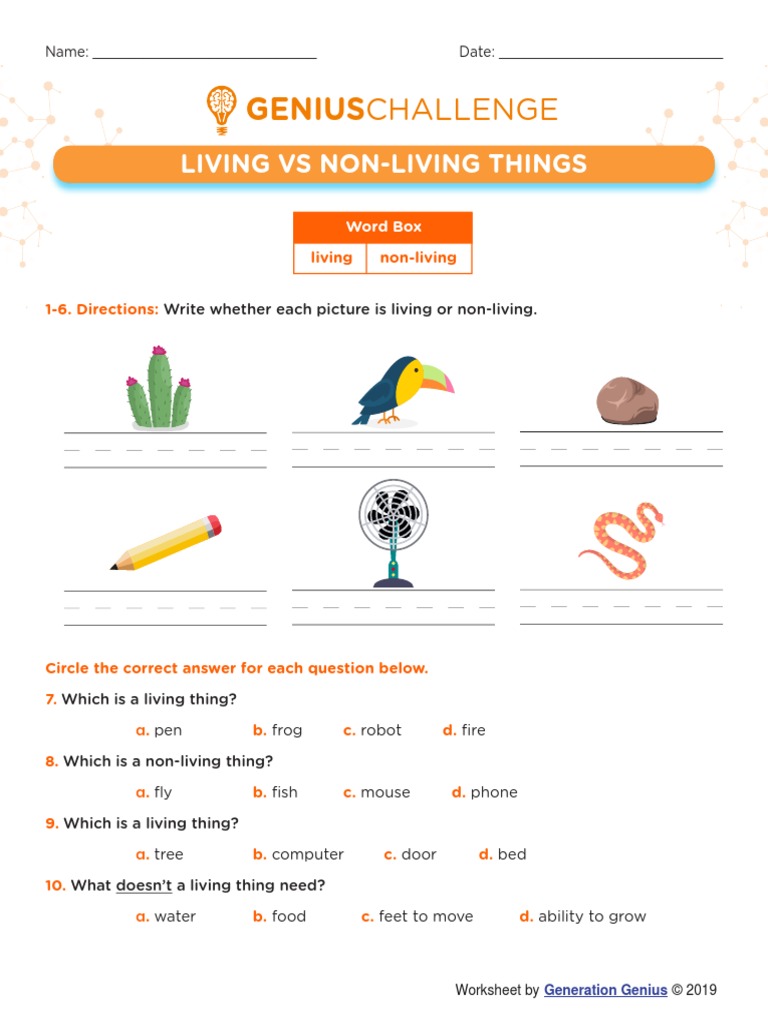 Living Vs Non Living Things Worksheet GG | PDF