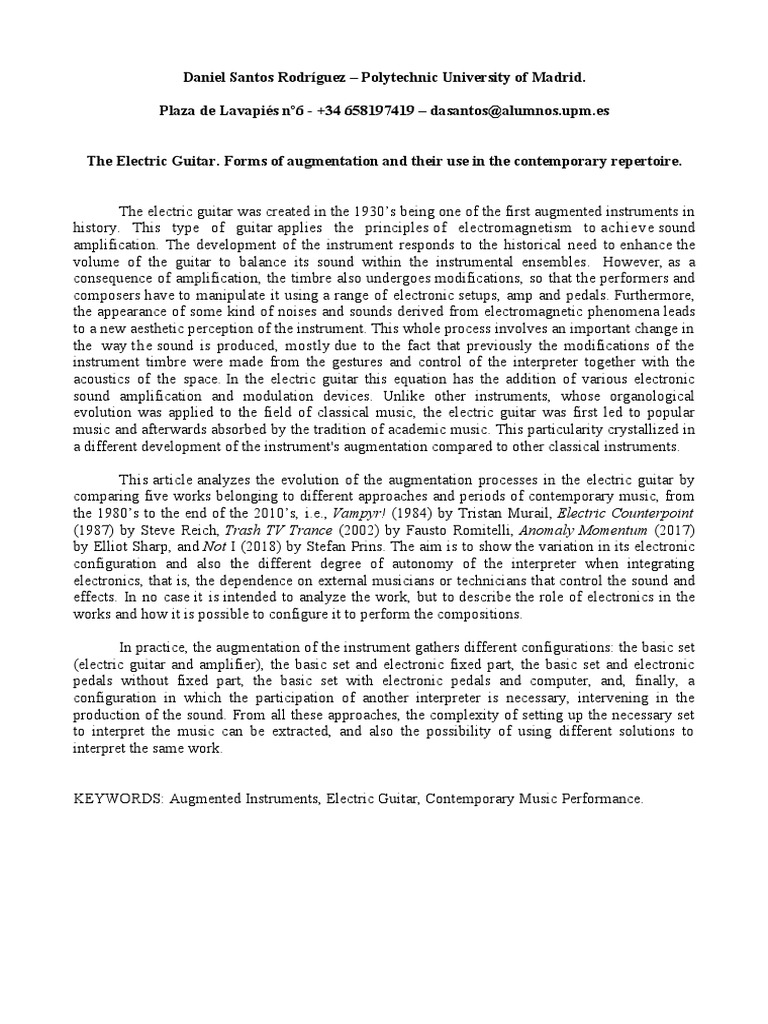 The Evolution of Augmentation Processes in the Electric Guitar: A ...