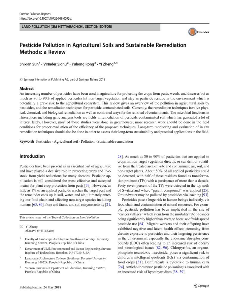 Pesticide Pollution in Agricultural Soils and Sustainable Remediation ...