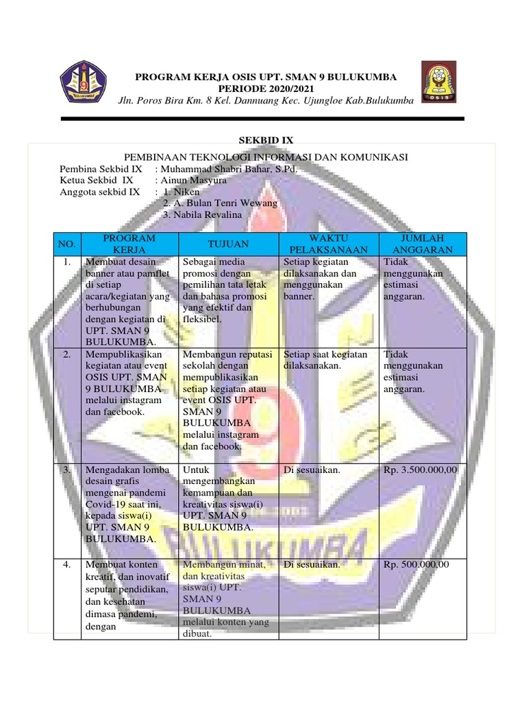 Program Kerja Ok Sekbid Ix | PDF