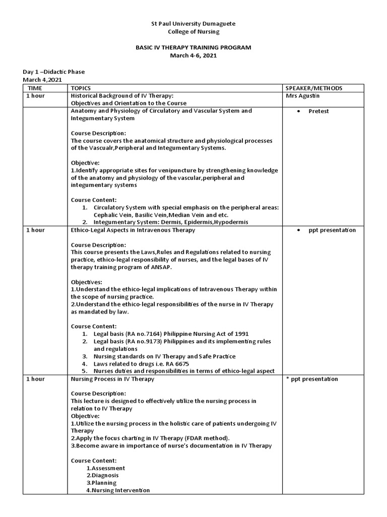 Basic Iv Therapy Training Program March 4-6, 2021 | Download Free PDF ...