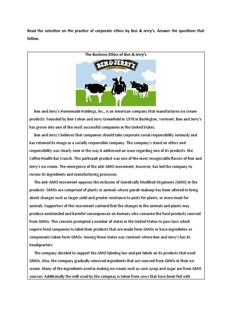 Read The Selection On The Practice of Corporate Ethics by Ben & Jerry's ...