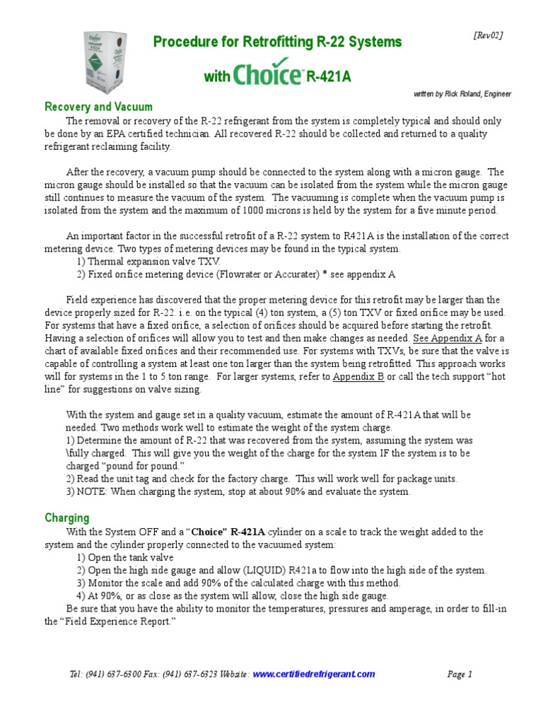R-421a Retrofit Procedurerev02 | PDF | Air Conditioning | Heat Transfer