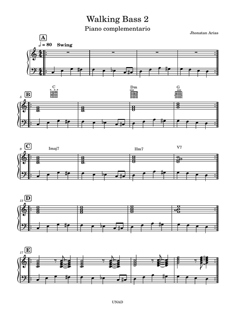 Walking Bass Piano Techniques | PDF | Popular Music