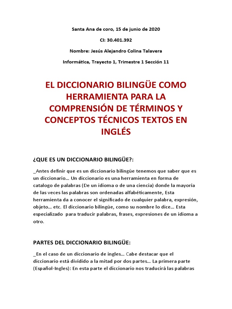 Diccionario Bilingüe: Definición y Uso | PDF | Palabra | Sustantivo