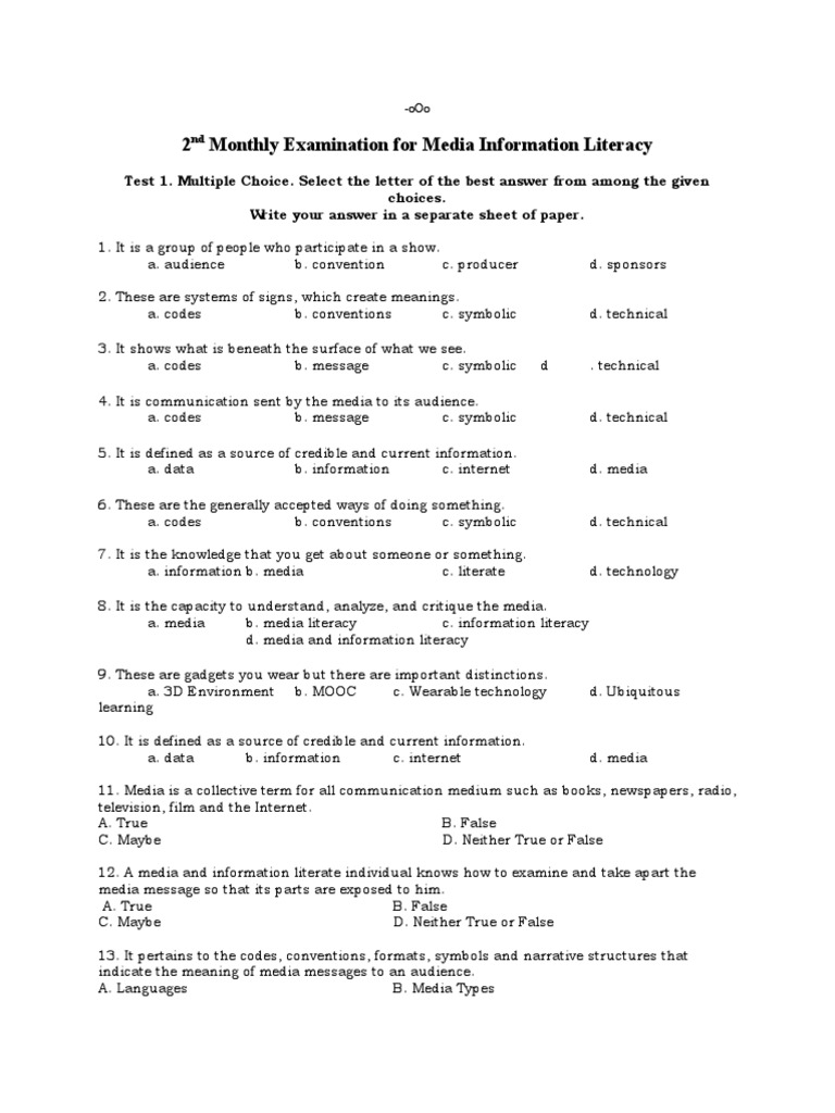 MIL 2nd Monthly Exam | Download Free PDF | Ios | Media (Communication)