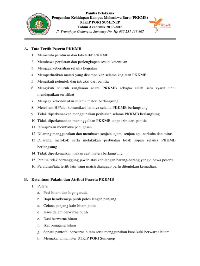 Tata Tertib Peserta PKKMB | PDF