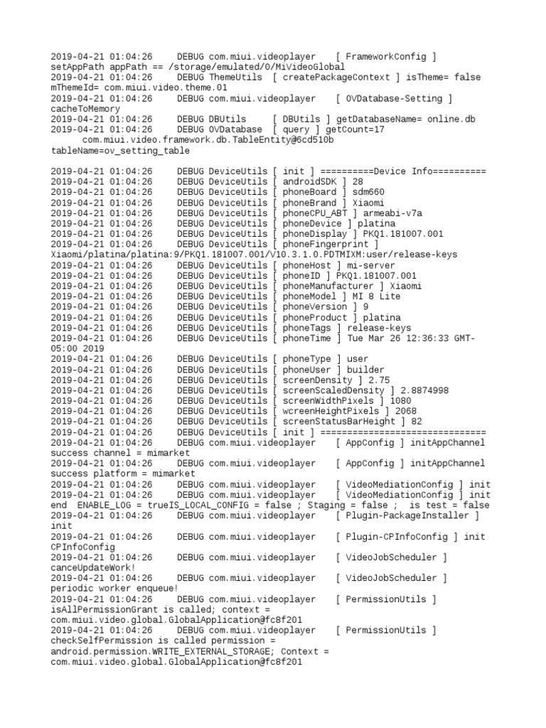 MIUI Video Player Debug Log Analysis | PDF | Information Technology | Computer Science