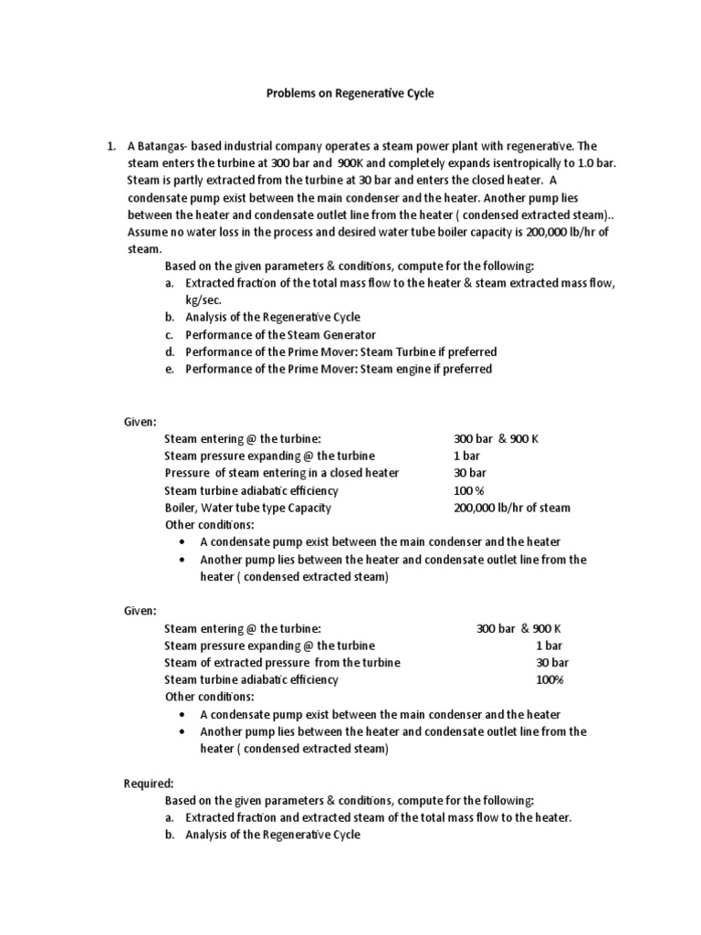 Regenerative Rankine Cycle Analysis | PDF | Steam Engine | Boiler