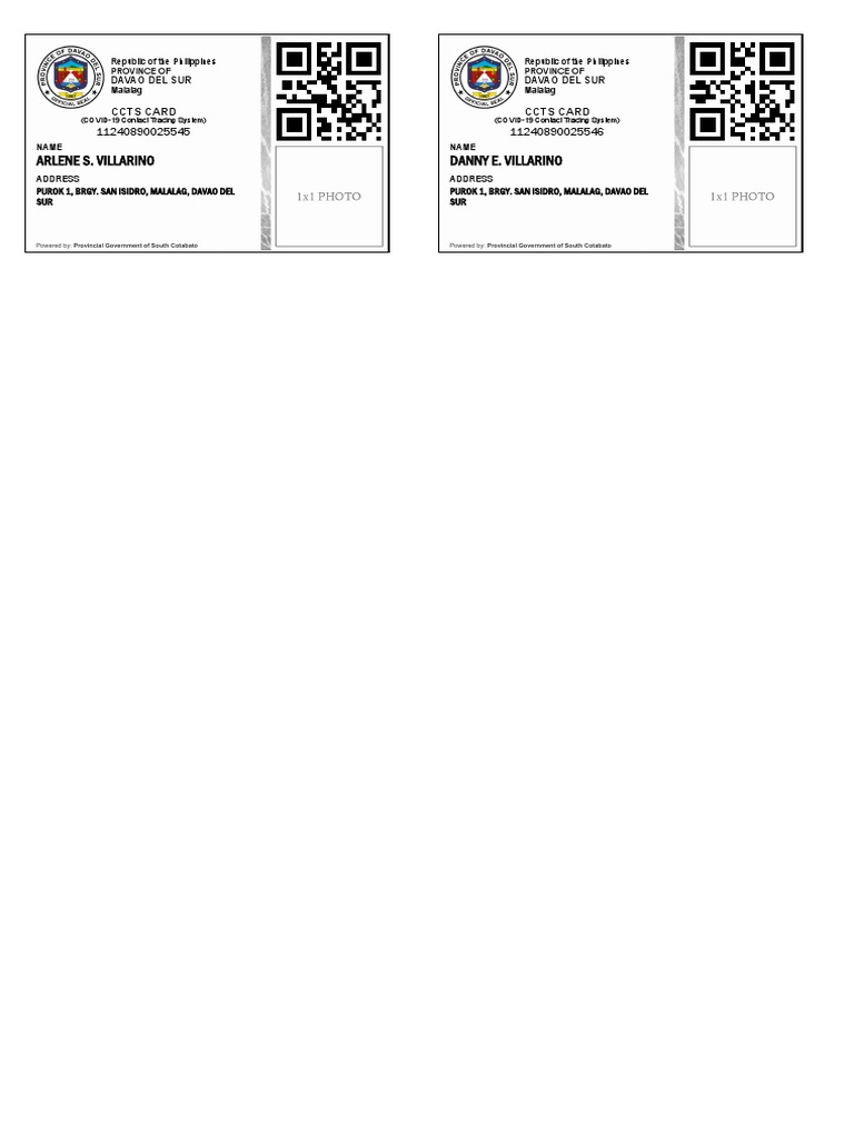 Arlene S. Villarino Danny E. Villarino: Ccts Card Ccts Card | PDF