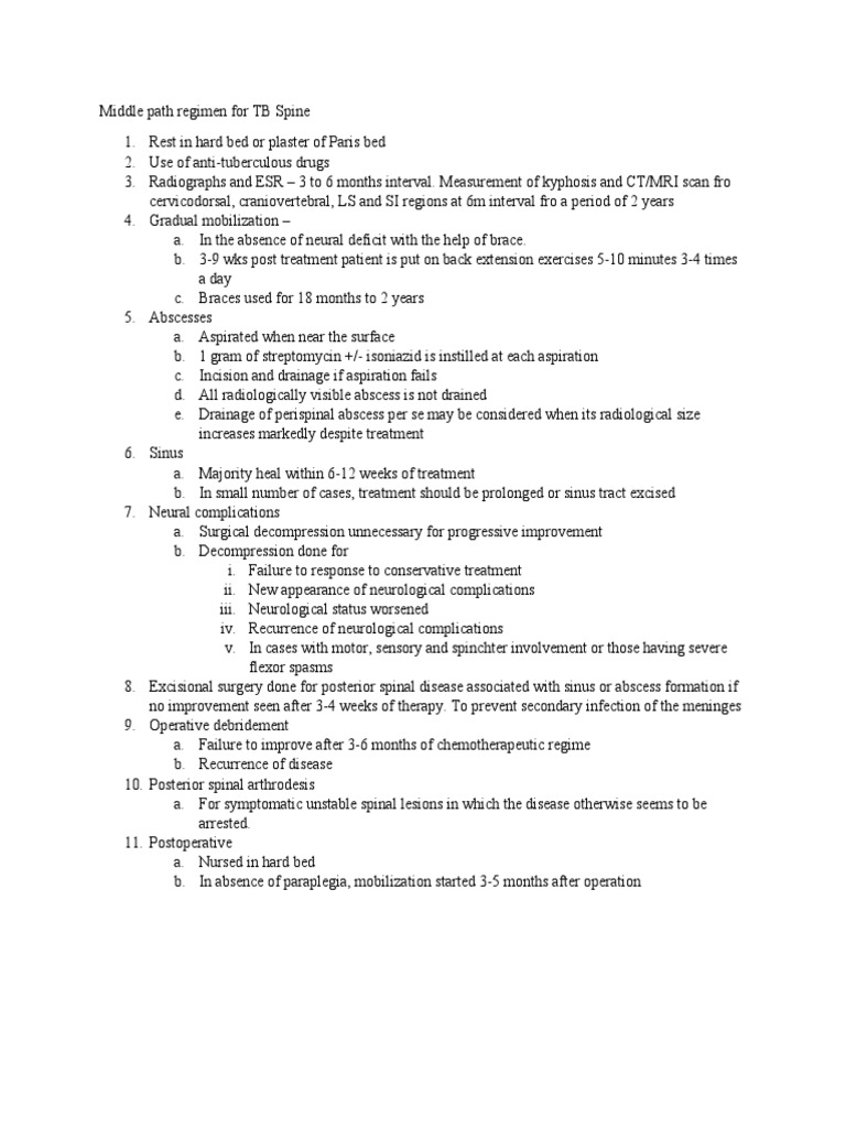 Middle Path Regimen For TB Spine | PDF