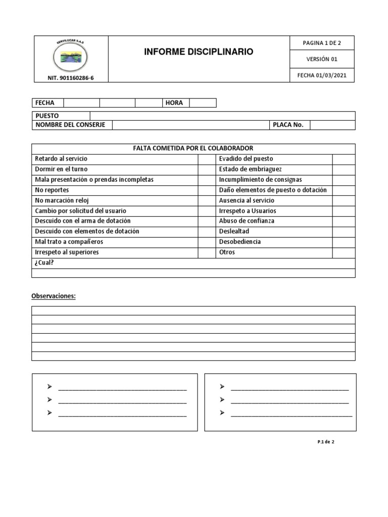 1.informe Disciplinario | PDF | Violencia