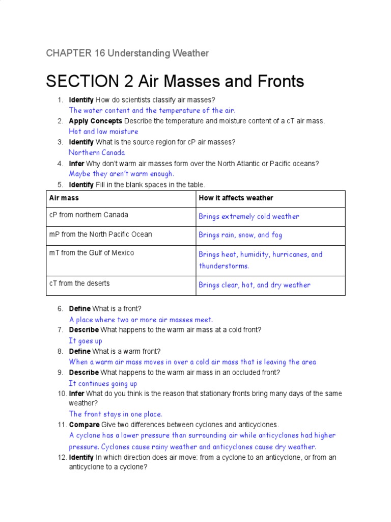 Air Masses and Weather Fronts Explained | PDF | Cyclone | Atmosphere Of ...