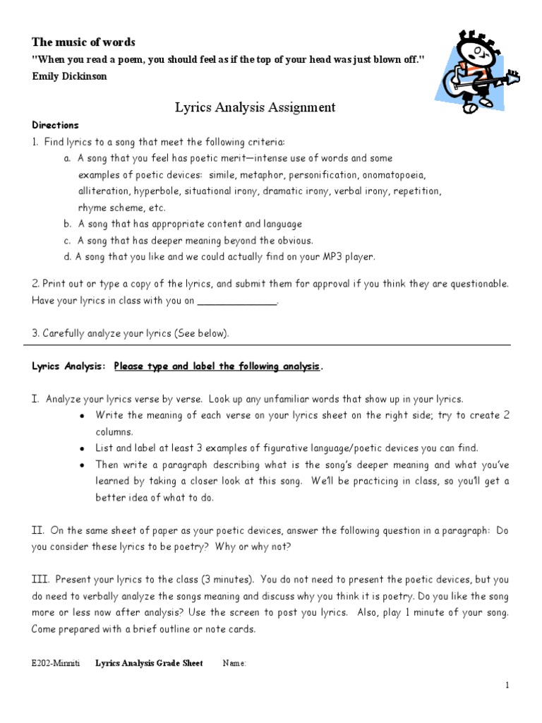 Lyrics Analysis Assignment: The Music of Words | PDF | Poetry | Poetry