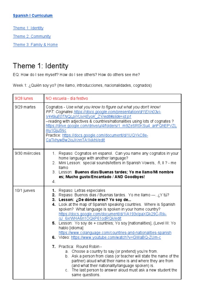 Spanish I Curriculum Overview | PDF | Grammatical Number | Linguistic ...