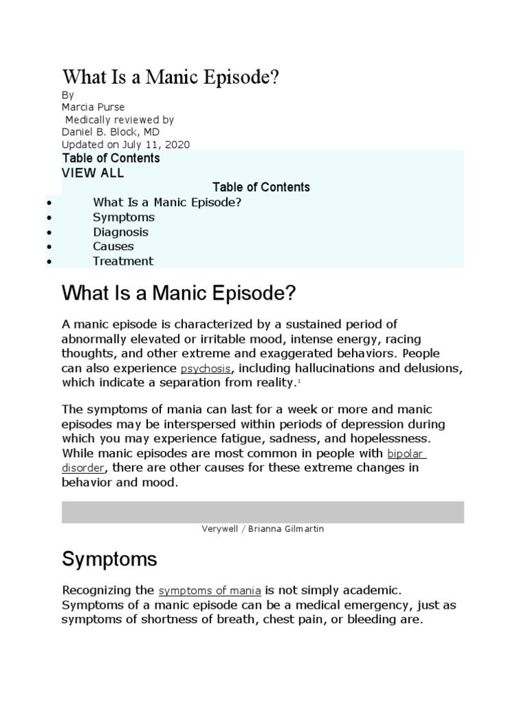 Understanding Manic Episodes: Symptoms & Treatment | PDF | Mania | Delusion
