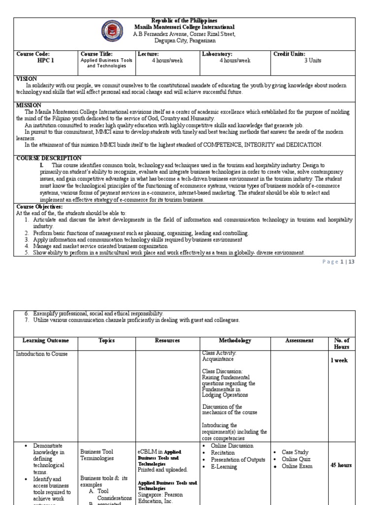 Applied Business Tools and Technologies Course Syllabus | PDF ...