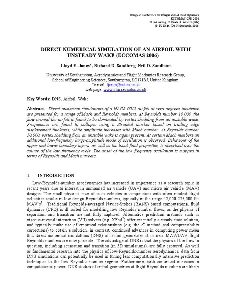 Direct Numerical Simulation of An Airfoil With Unsteady Wake (Eccomas 2006) | PDF | Lift (Force ...