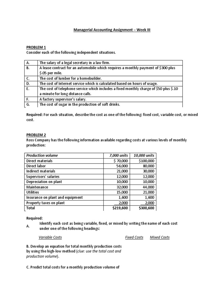 Managerial Accounting Assignment | PDF | Cost | Cost Of Goods Sold