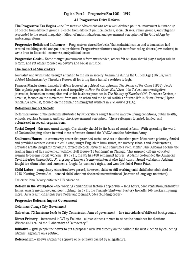 Progressive Era 1901 | PDF | Muckraker | Progressivism In The United States