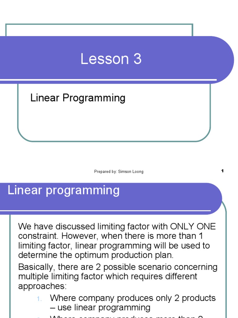 Lesson 3: Linear Programming | PDF | Linear Programming | Mathematical Optimization