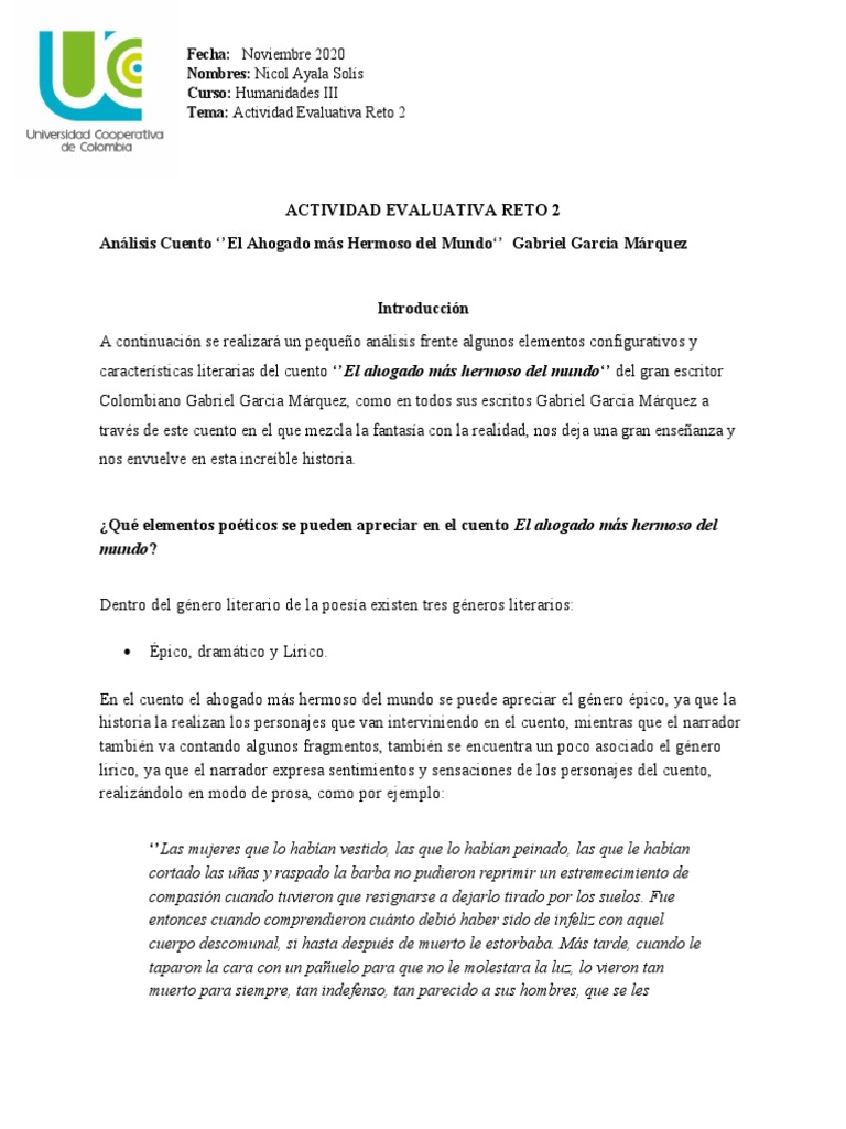El Ahogado Mas Hermoso Del Mundo | PDF | Cuentos | Gabriel García Márquez