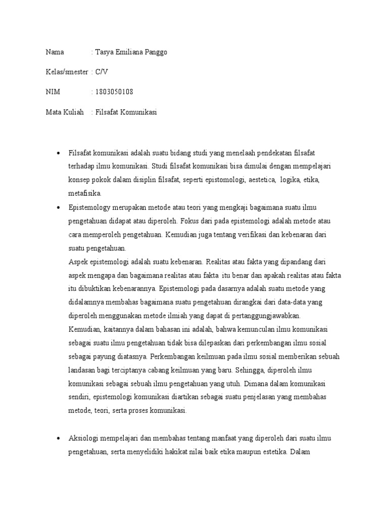 Filsafat Tasya - Panggo 1803050108 | PDF | Filsafat | Sains & Matematika