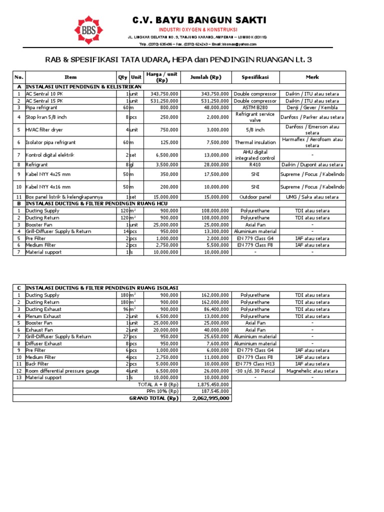 RAB Instalasi AC & Ducting | PDF | Griya & Taman | Komputer