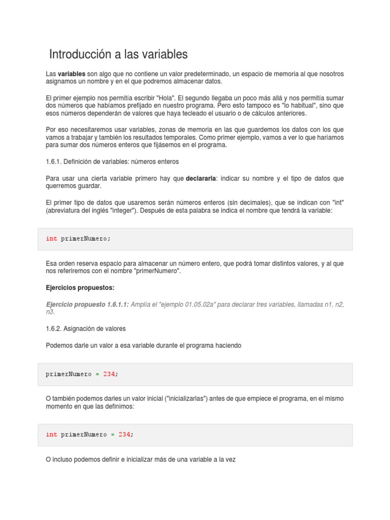 2.-Introducción A Las Variables | PDF | Tipo de datos | Variable (informática)