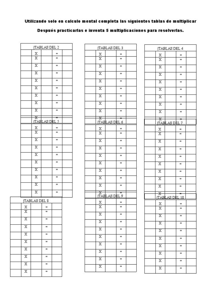 Completar Tablas. | PDF | Números | Aritmética