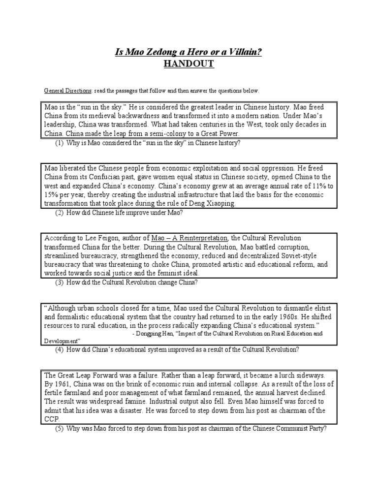 Assessing Mao Zedong: Hero or Villain? | PDF | Cultural Revolution ...